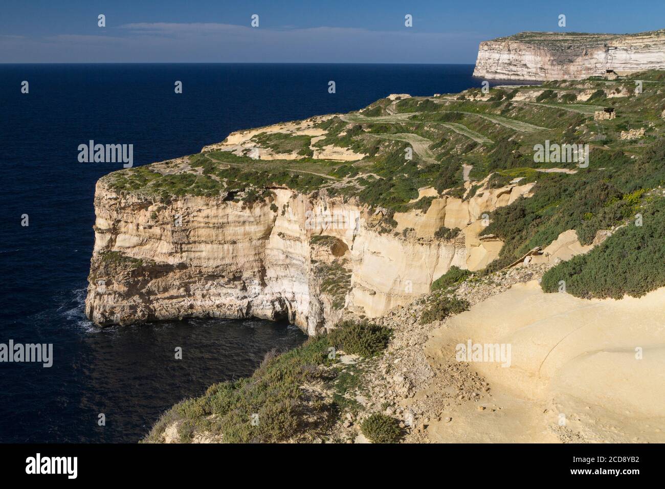 Seaside landscape with limestone cliffs on Gozo Island, Malta Stock ...