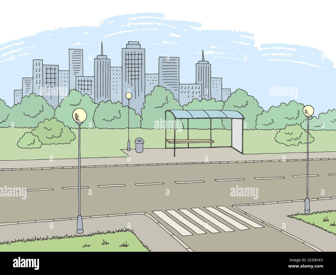 Street road graphic color city landscape sketch illustration vector ...