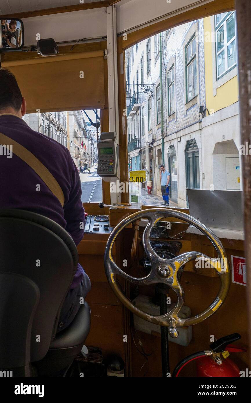 Portugal, Lisbon, tram, tram driver, in the tramway Stock Photo - Alamy