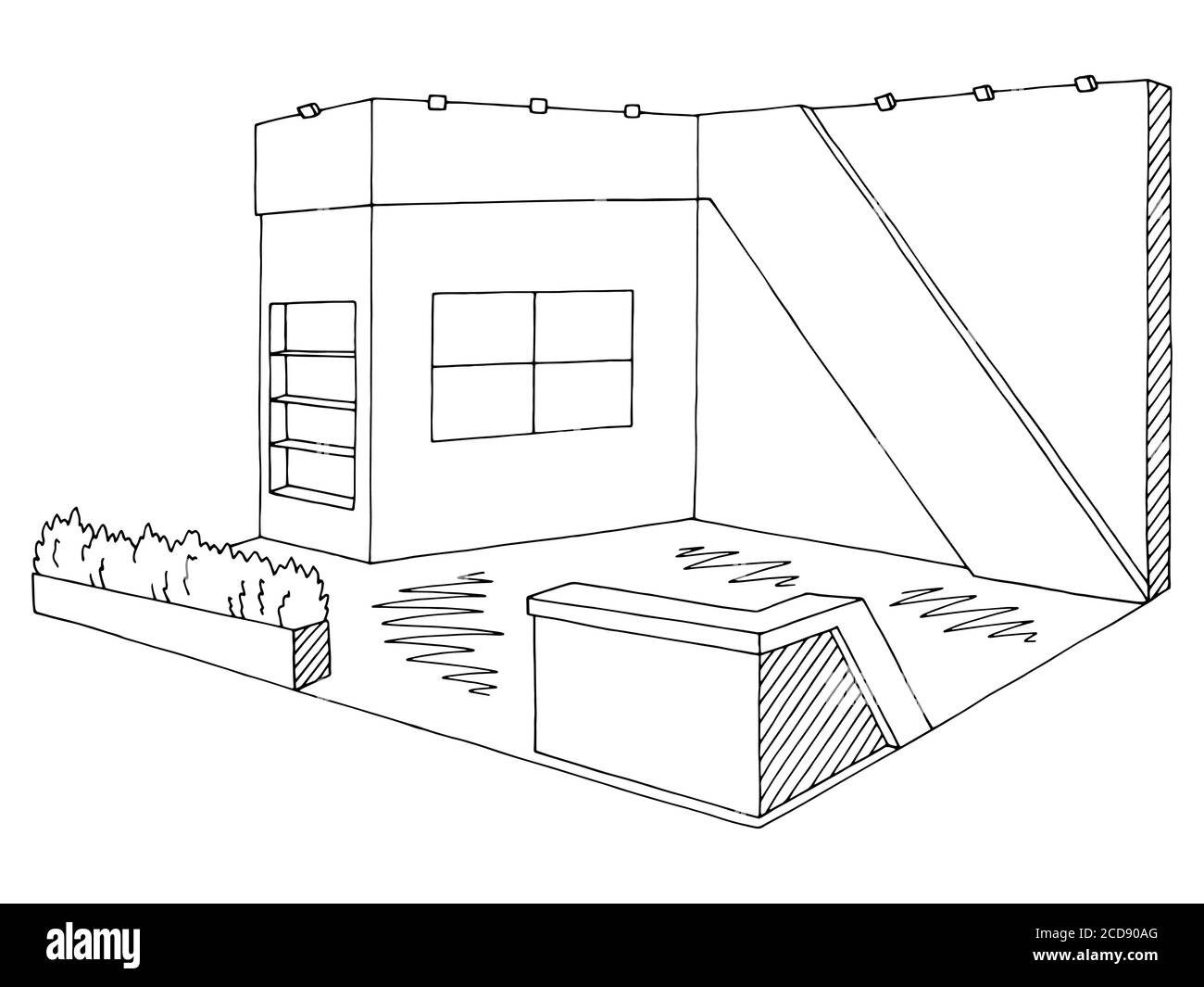 Exhibition stand graphic interior black white sketch illustration ...