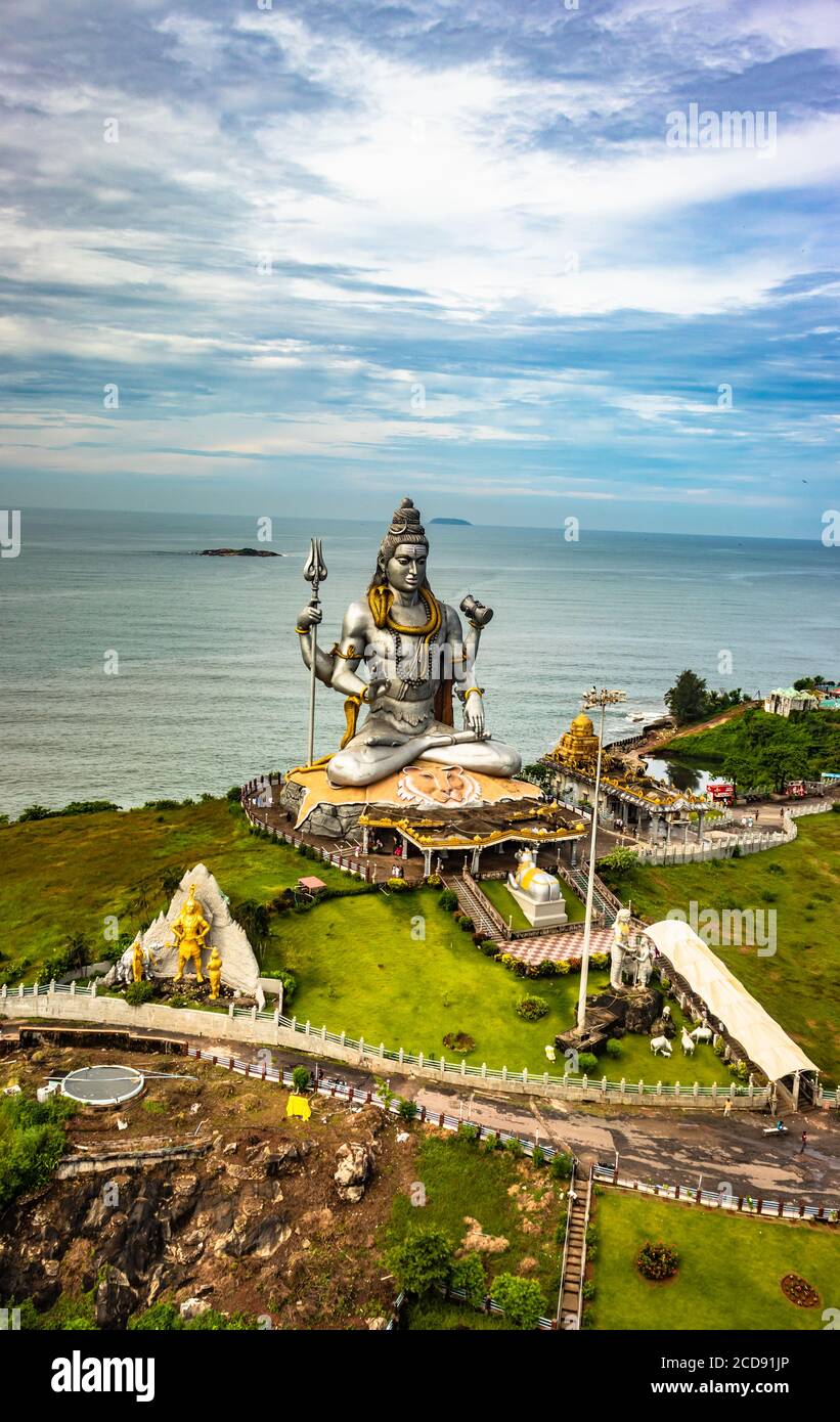 shiva statue isolated at murdeshwar temple aerial shots with arabian ...