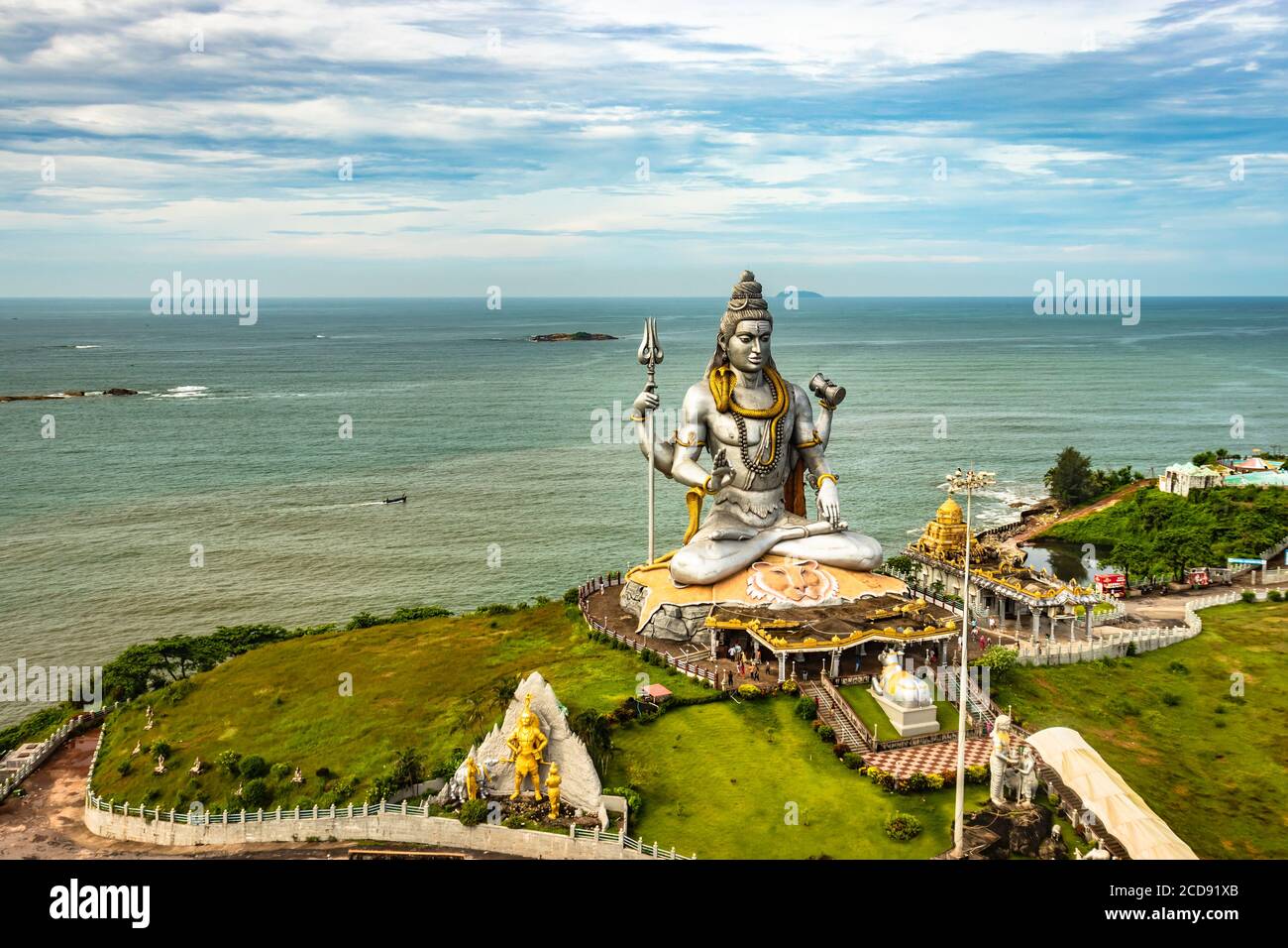 shiva statue isolated at murdeshwar temple aerial shots with arabian ...