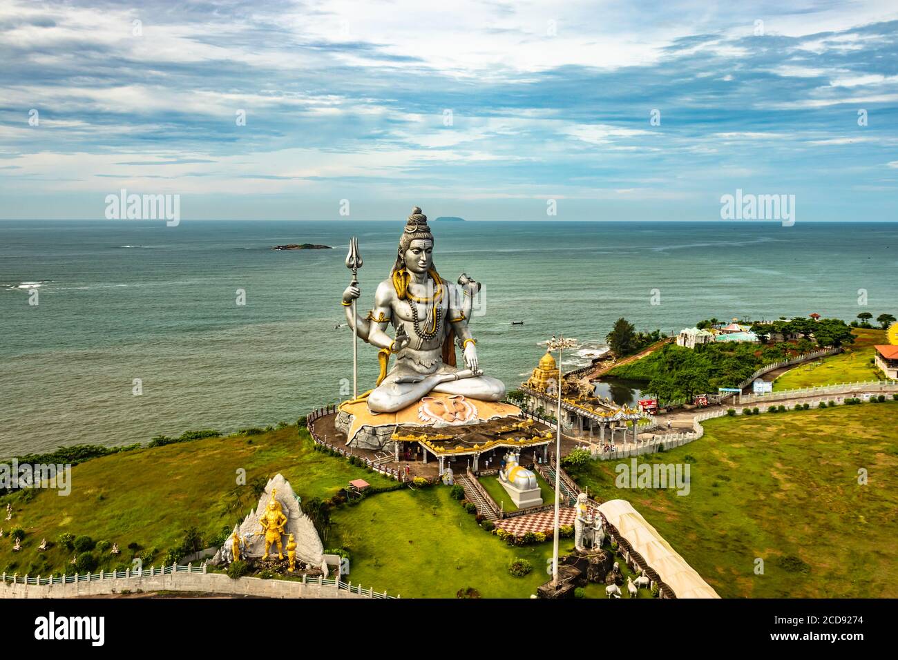 shiva statue isolated at murdeshwar temple aerial shots with arabian ...