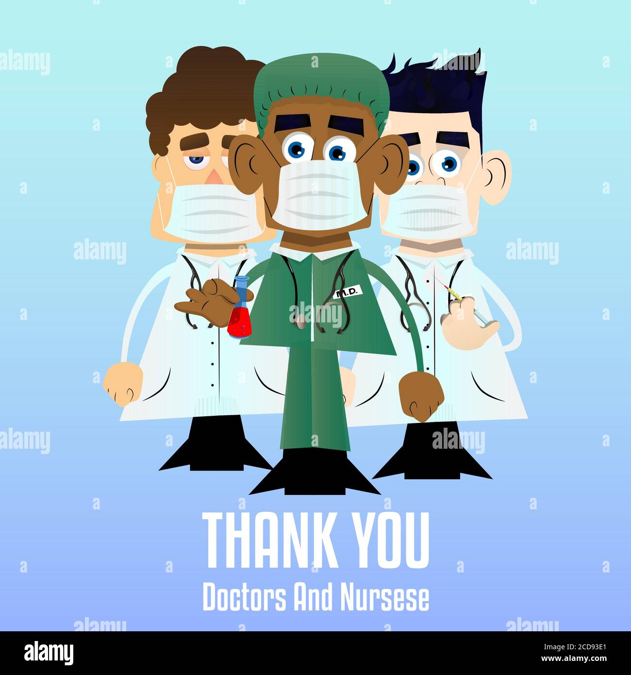 Cartoon doctors or nurses. Thank you card for healthcare workers ...
