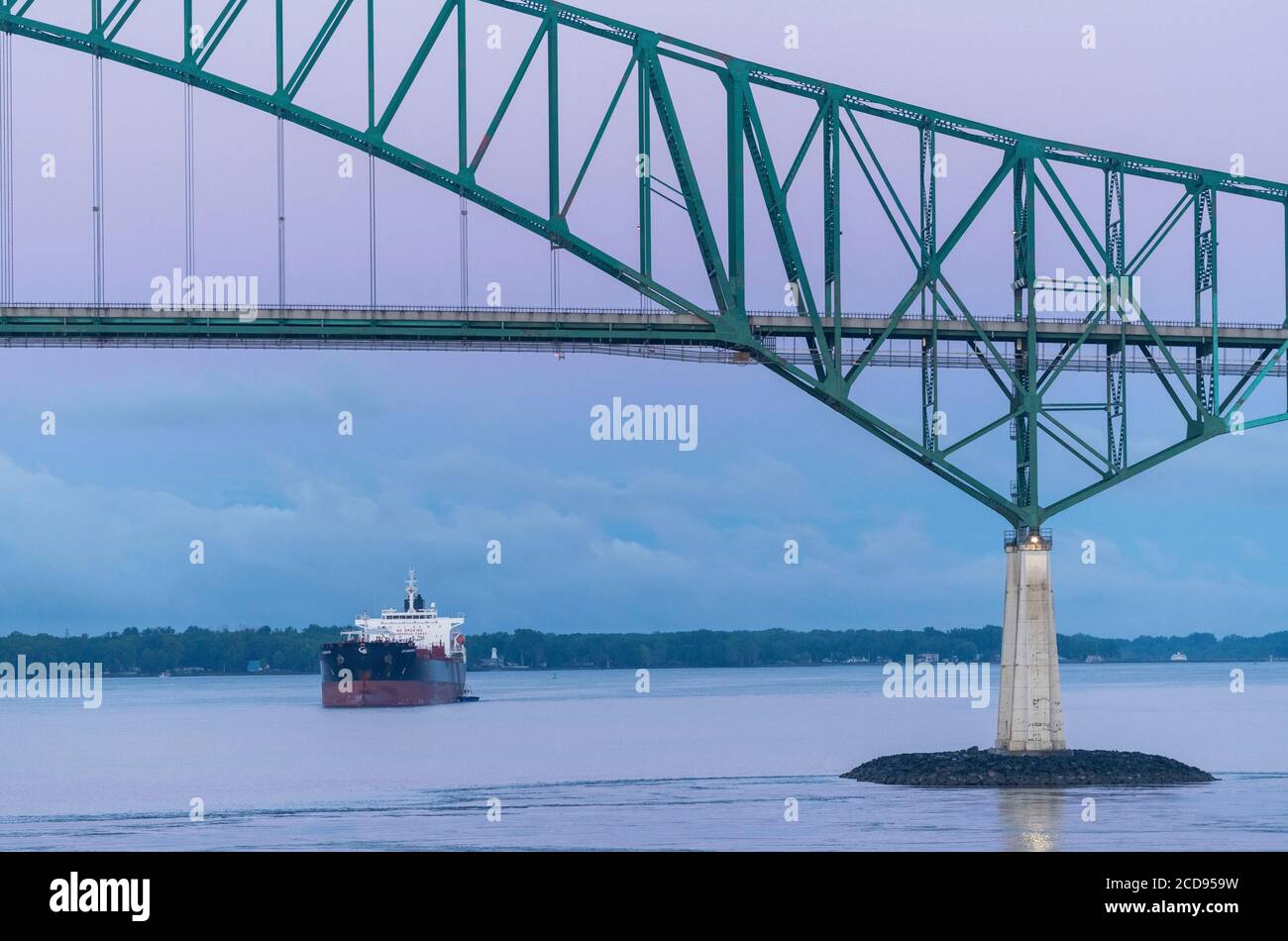 Canada, Quebec, Trois-Rivieres, sunrise over the St. Lawrence River and ...