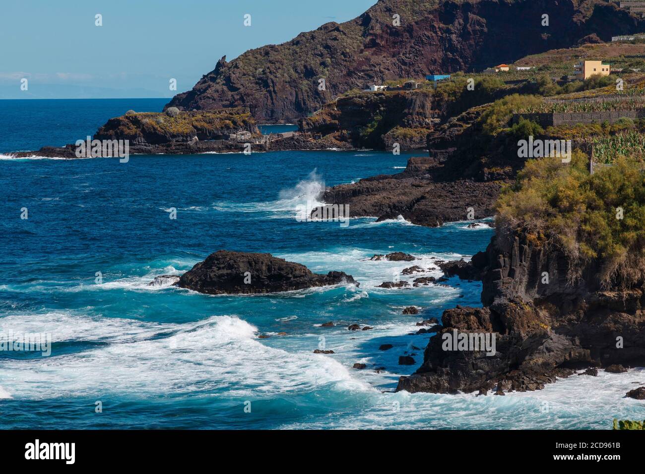 Spain, Canary Islands, La Palma, view of a rocky and volcanic coastline ...