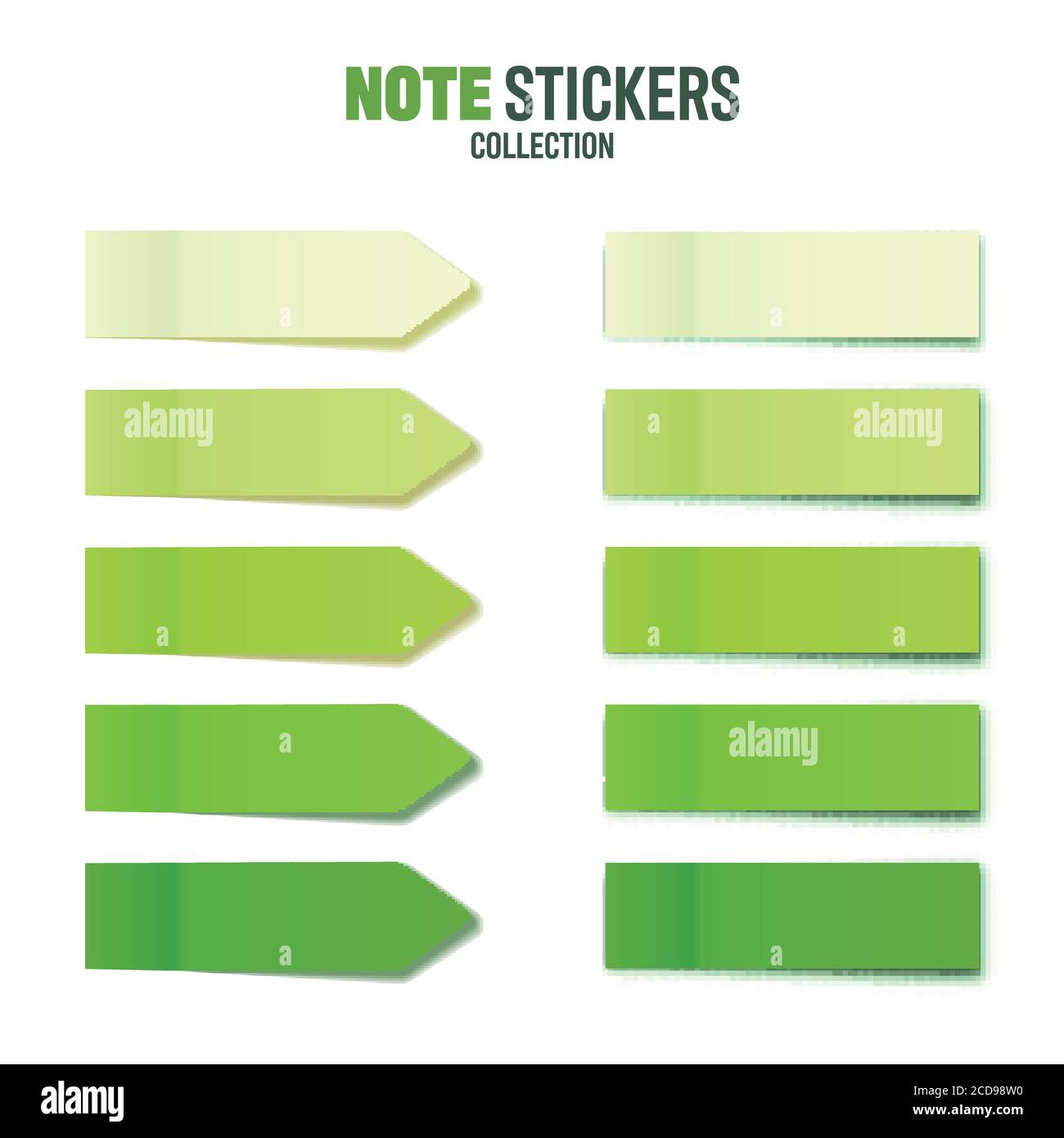 Realistic green sticky notes collection. Arrow flag tabs. Post note ...