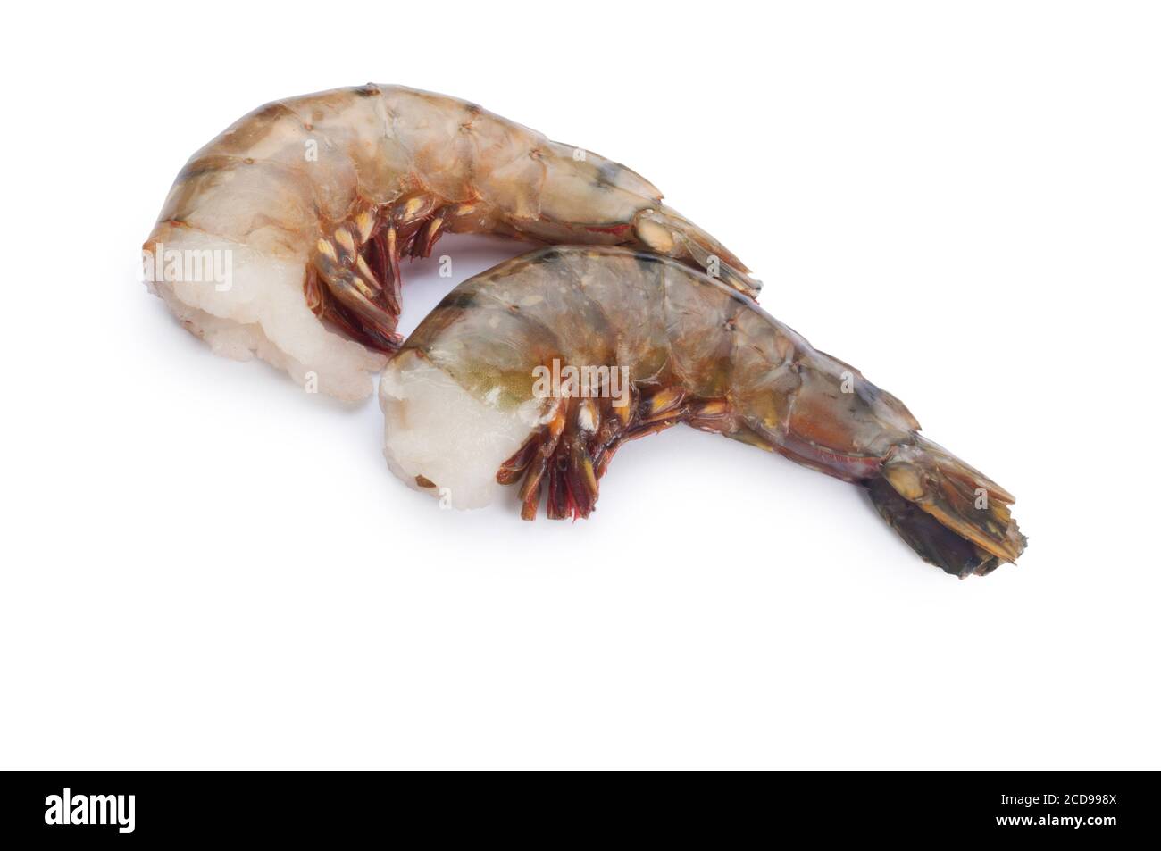 Studio shot of raw tiger prawns cut out against a white background ...