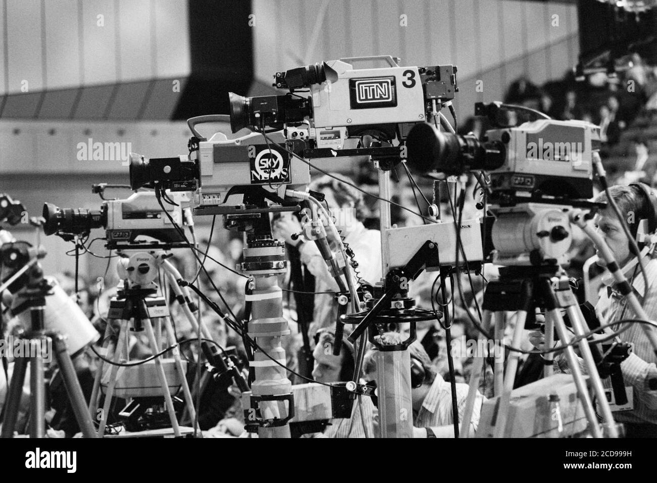 Television cameras lined up in the conference hall. Conservative and ...