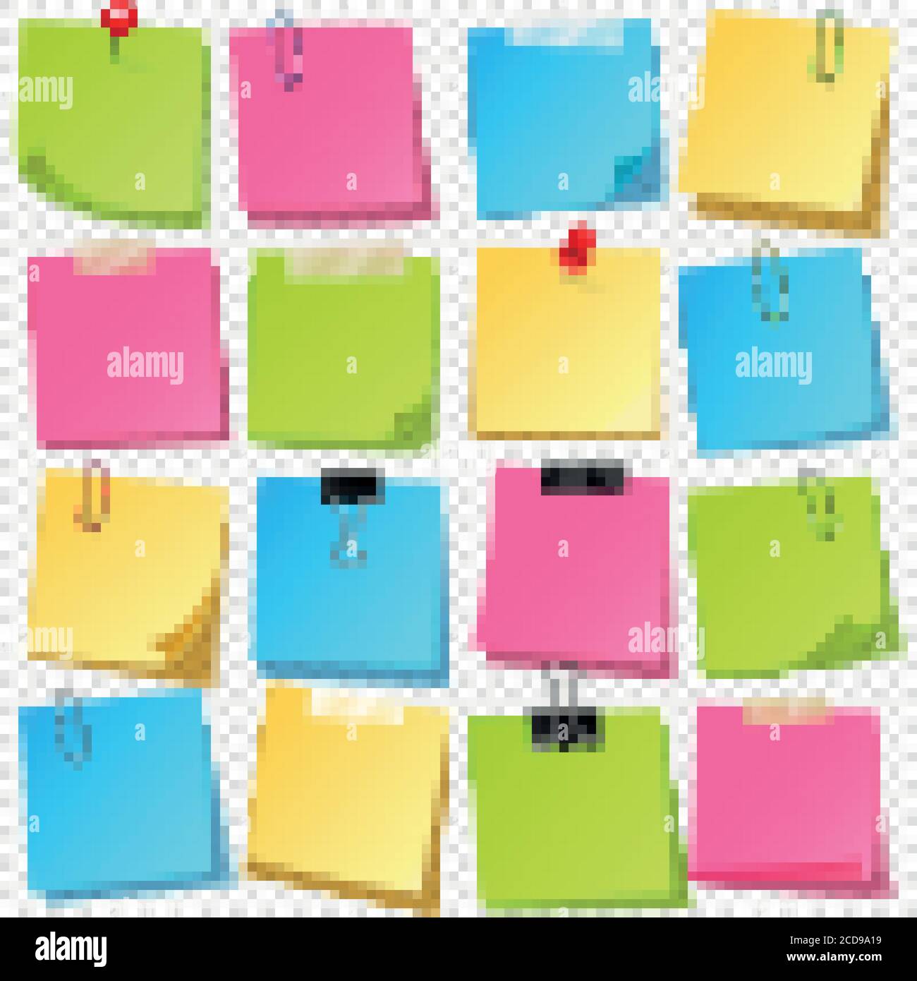 Realistic colorful blank sticky notes with clip binder. Colored sheets ... Realistic colorful blank sticky notes with clip binder. Colored sheets ...