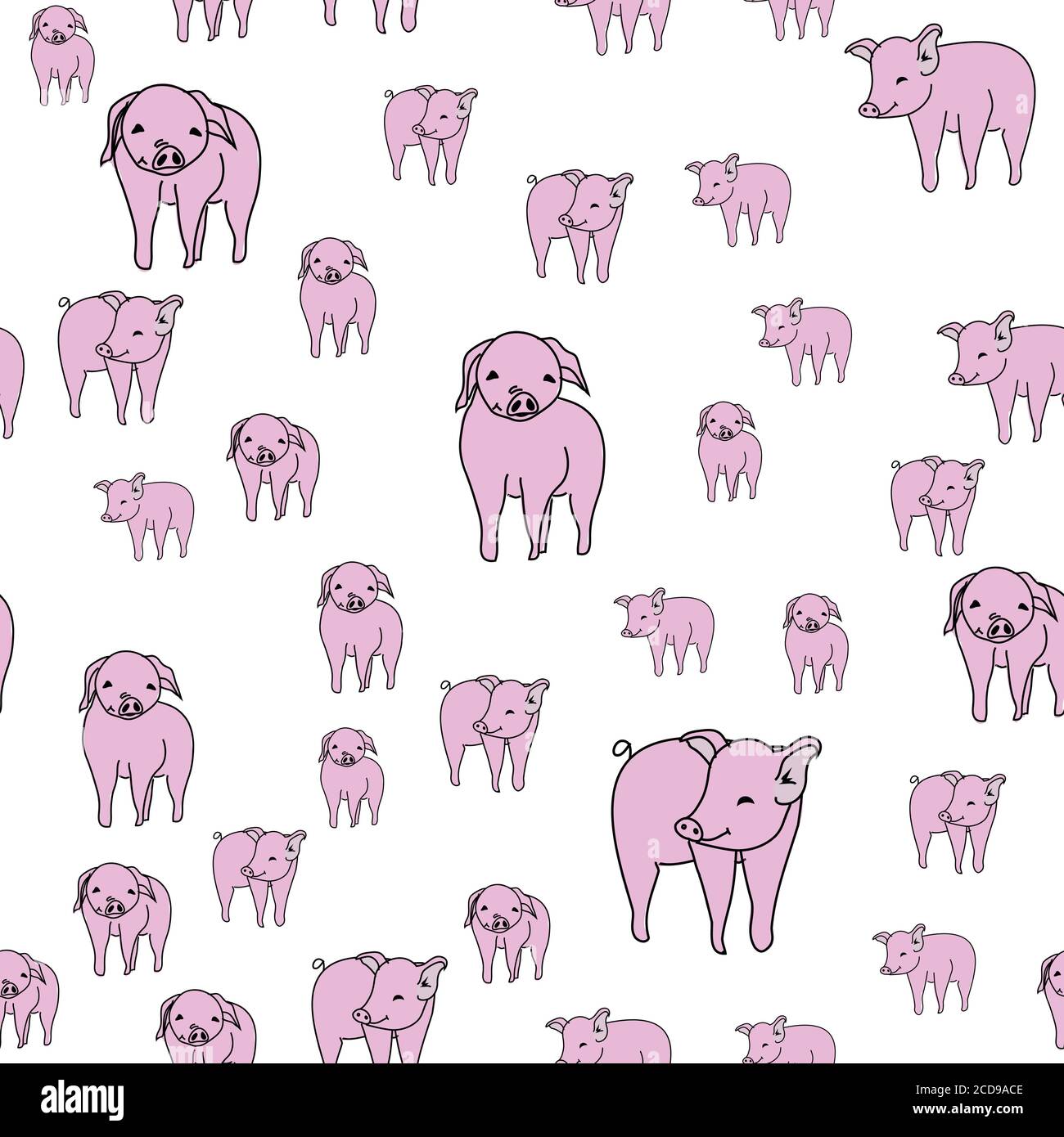 Piggies Seamless pattern with pigs repeated on white background. Vector ...