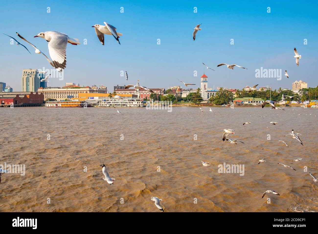 Myanmar (Burma), Yangon, the colonial city from the Yangon River Stock ...
