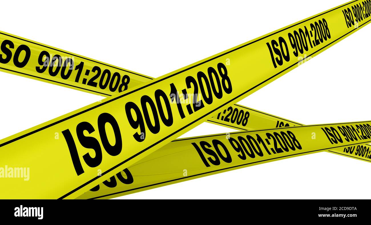ISO 9001:2008. Yellow warning tapes with black inscription ISO 9001: ...