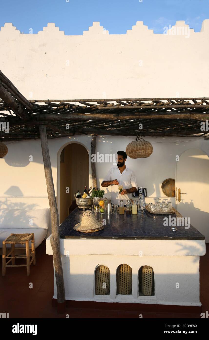 Morocco, Tangier Tetouan region, Tangier, hotel Dar Nour, bartender at ...
