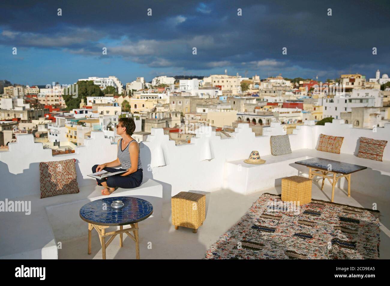 Morocco, Tangier Tetouan region, Tangier, Dar Nour hotel, woman on the ...