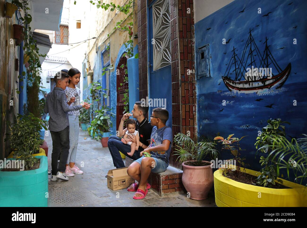 Morocco, Tangier Tetouan region, Tangier, children in a medina alley ...