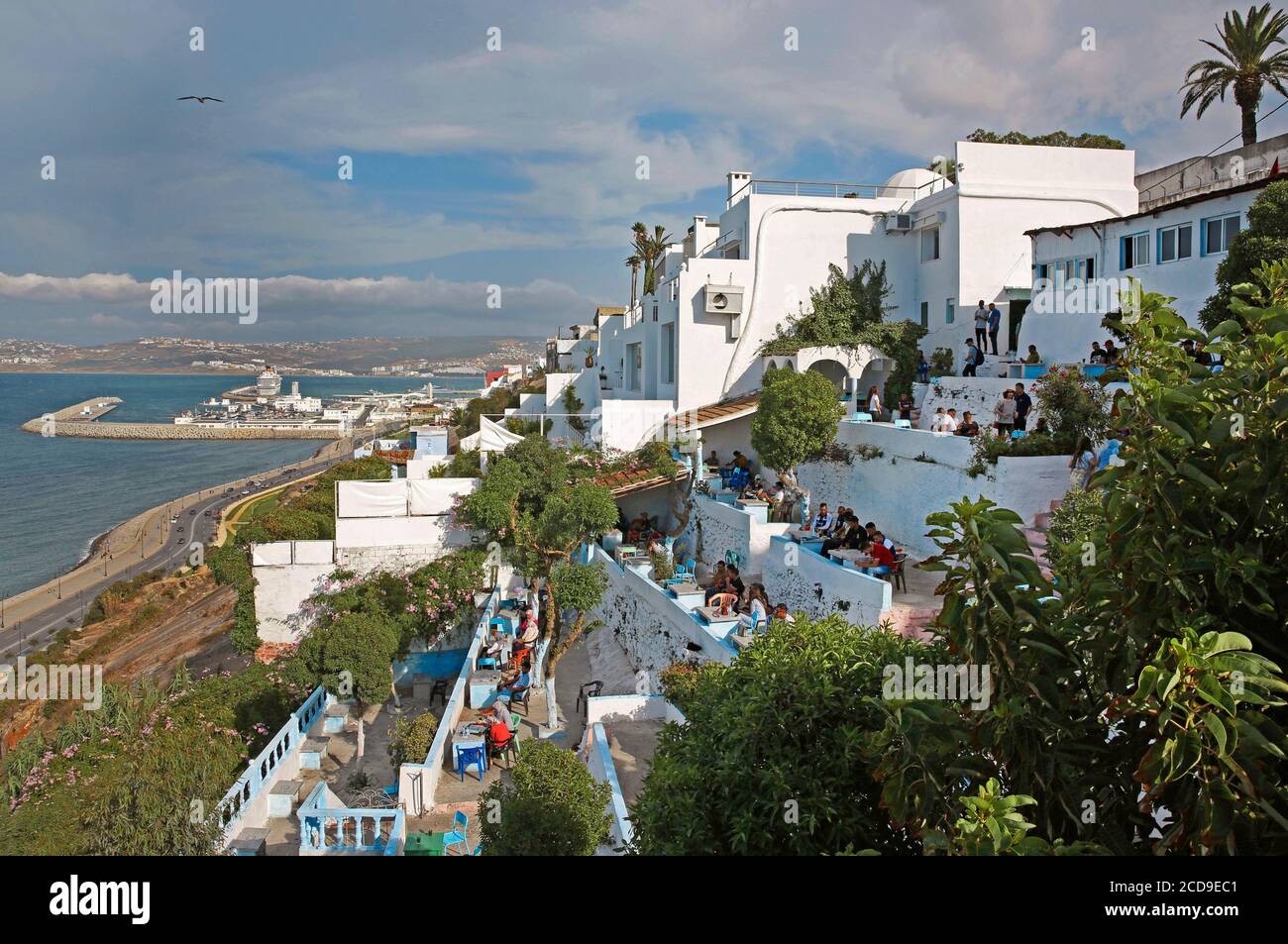 Morocco, Tangier Tetouan region, Tangier, Hafa open air cafe sloping ...