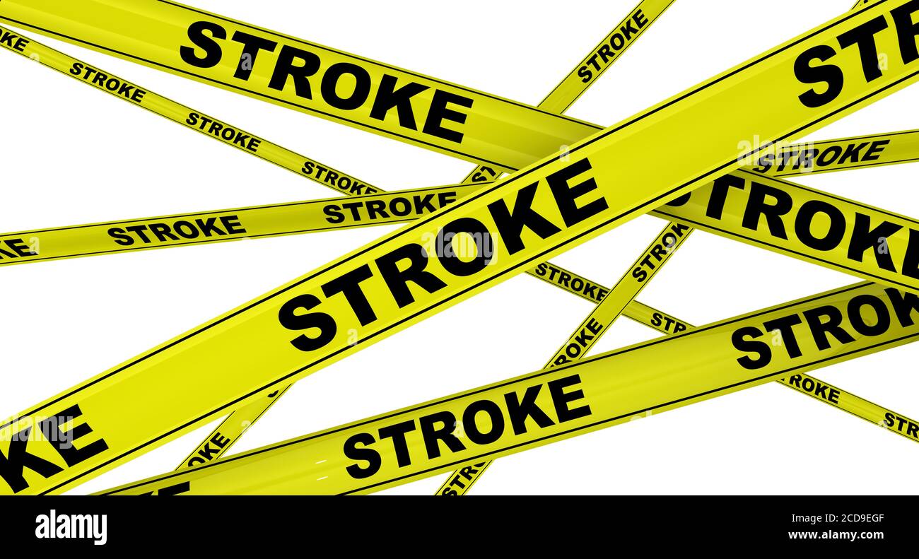 Stroke. Yellow warning tapes with black words STROKE (is a sudden ...