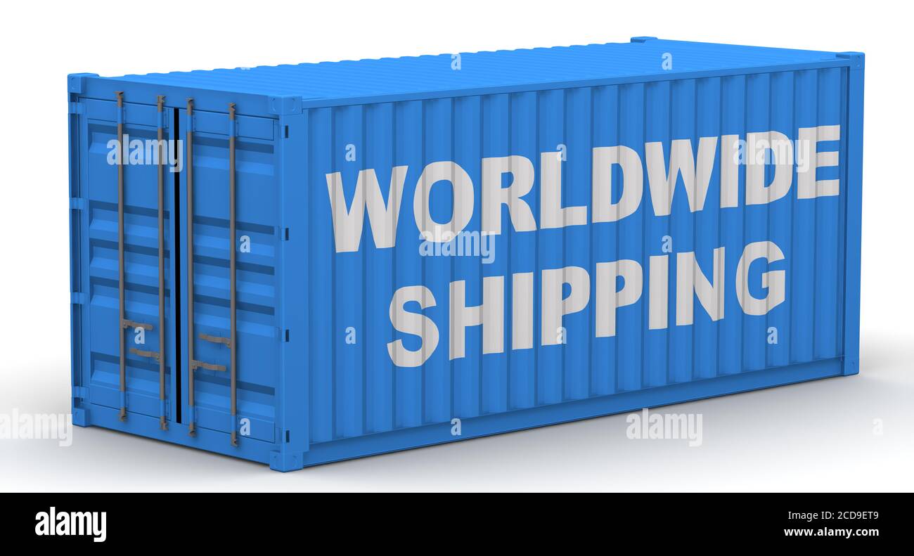 Worldwide shipping. Inscription on the cargo container. Freight ...