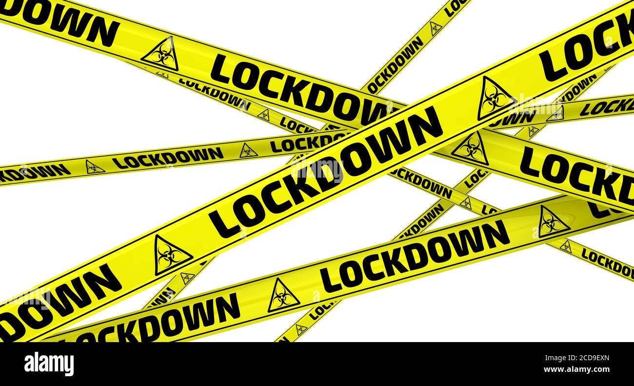 Lockdown. A lot of yellow warning tapes. Yellow warning tapes with ...