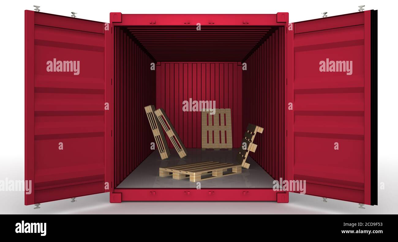 Open freight container. Open cargo container with pallets on white ...
