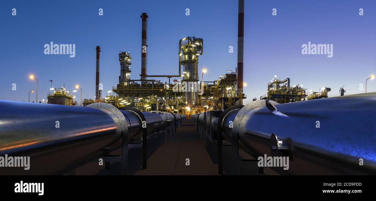 Pipelines leading to an oil refinery Stock Photo - Alamy