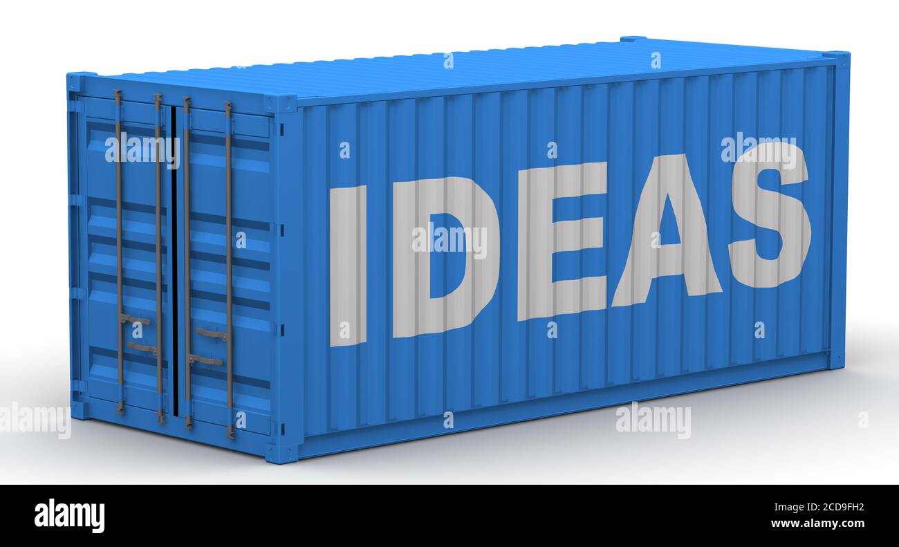 Cargo container filled with ideas. Freight container on a white surface ...