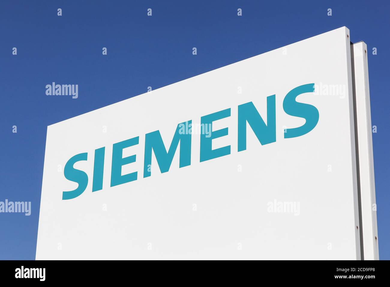 Tilst, Denmark - April 19, 2019: Siemens logo on a panel. Siemens is a ...