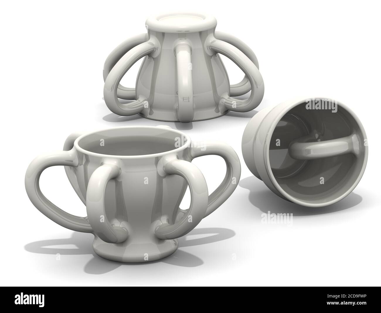 Mugs with an unusual arrangement of the handle. White ceramic mugs with ...