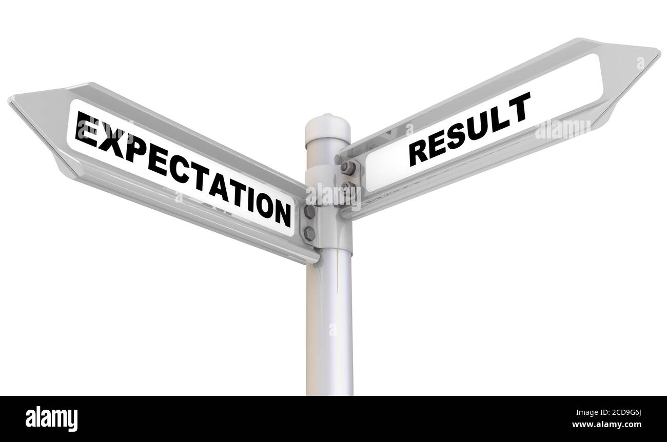 Expectation and result. The way mark. Road sign with black words ...
