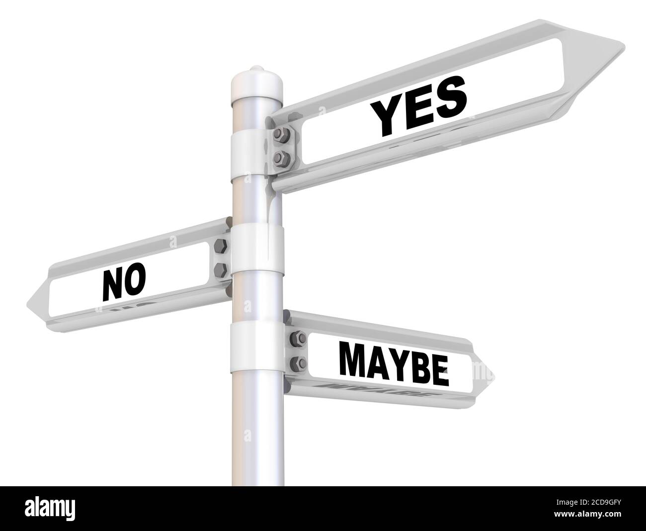 Yes, no, maybe. The way mark. Road sign with black words YES, NO, MAYBE ...