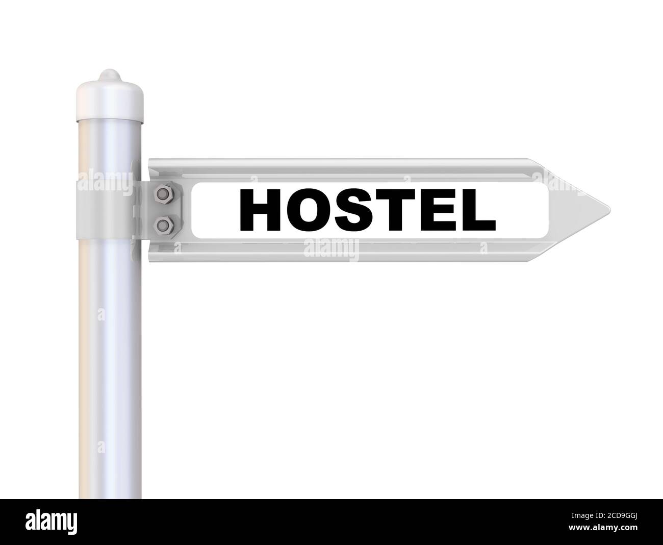 Hostel. The way mark. Road sign with black word HOSTEL. Isolated. 3D ...