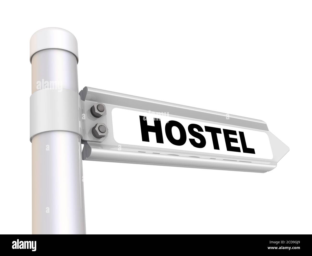 Hostel. The way mark. Road sign with black word HOSTEL. Isolated. 3D ...