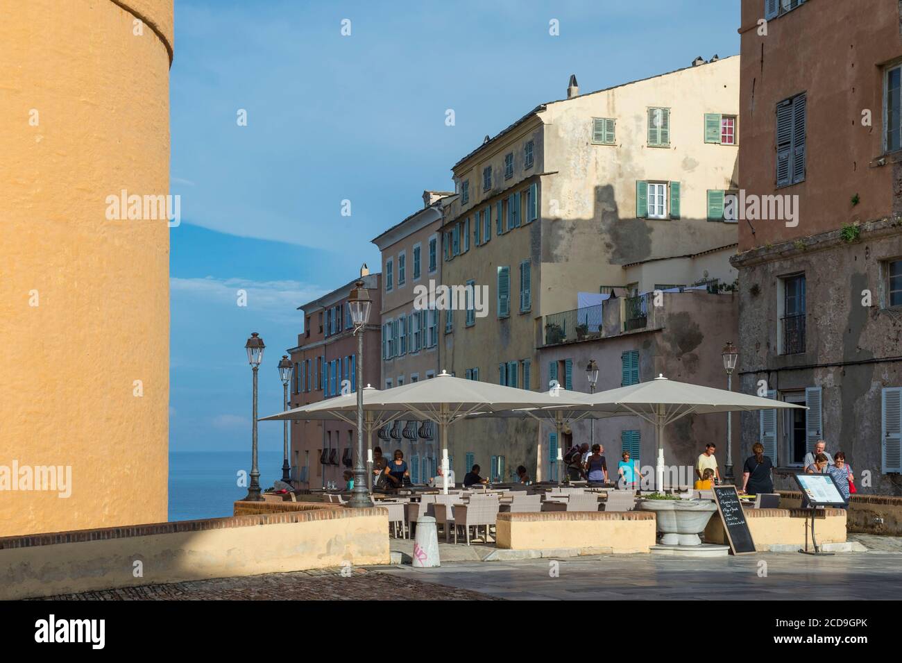 France, Haute Corse, Bastia, in the citadel, terrace on the place du ...