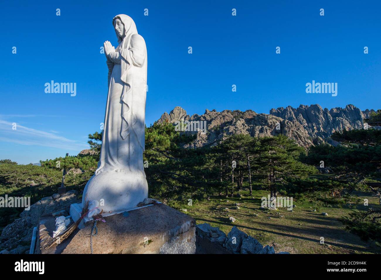 France, Corse du Sud, Alta Rocca, the statue of the Virgin at the ...