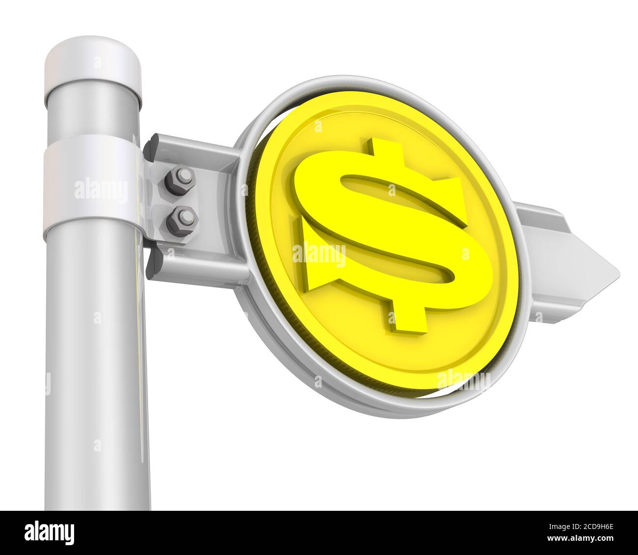 Road sign with the US dollar coin. Road sign with gold American dollar ...