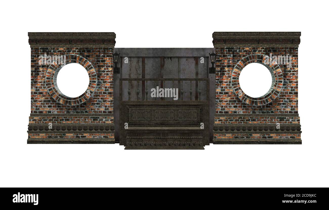 Digitally rendered old brick wall with round window, 3d illustration ...