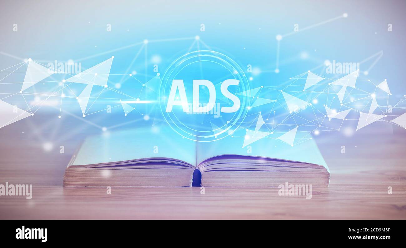 Open book with ADS abbreviation, modern technology concept Stock Photo ...