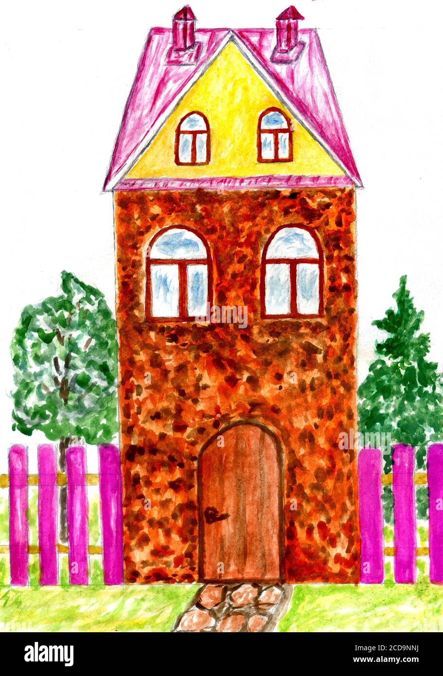 Decorative rural house building hand drawn illustration Stock Photo - Alamy
