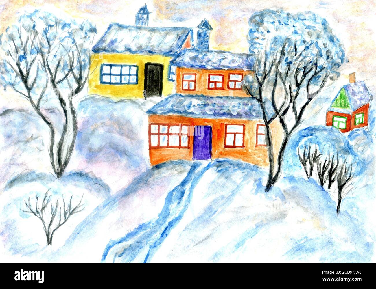 Decorative rural house building hand drawn illustration Stock Photo - Alamy
