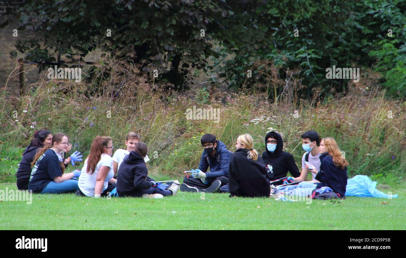 Cambridge, UK. 26th Aug, 2020. Group of people relaxing on Jesus Green ...
