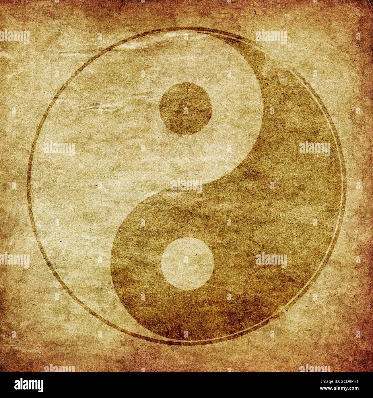 Digital illustration of yin yang sign textured with grunge paper ...