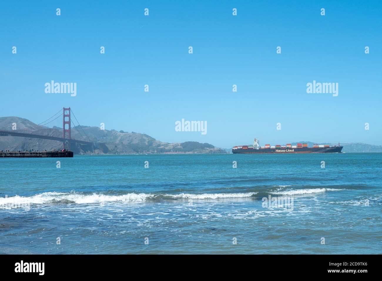 Container ship from shipping company Hapag Lloyd traverses the Golden ...