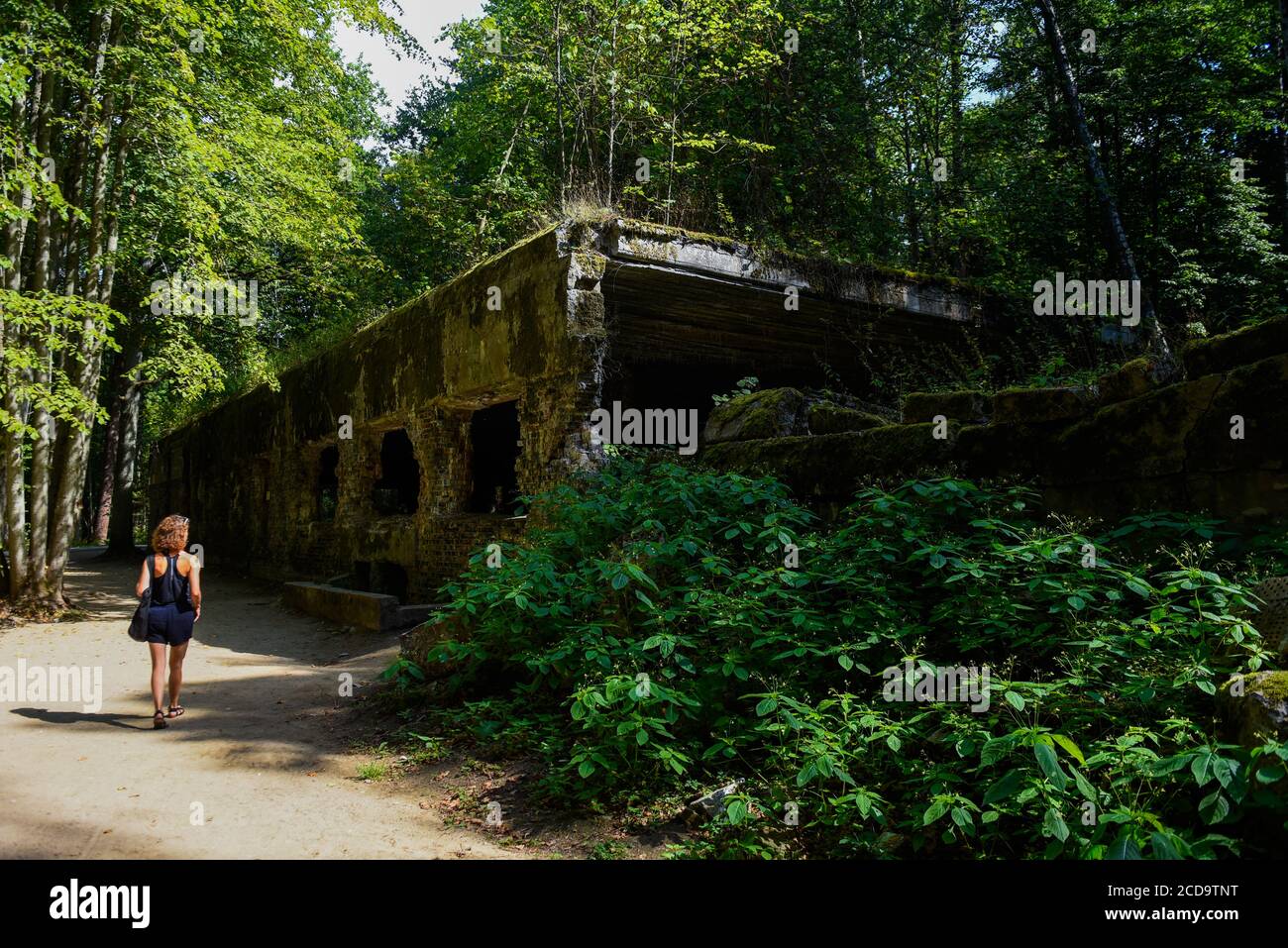 A visitor walks by a destroyed bunker which served as a tea house for ...