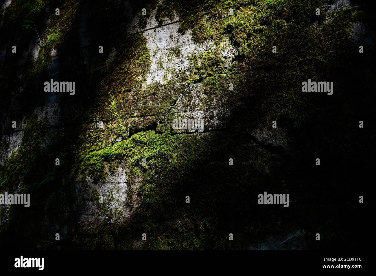 Sun light lays on a broken wall of destroyed bunker which served as a ...