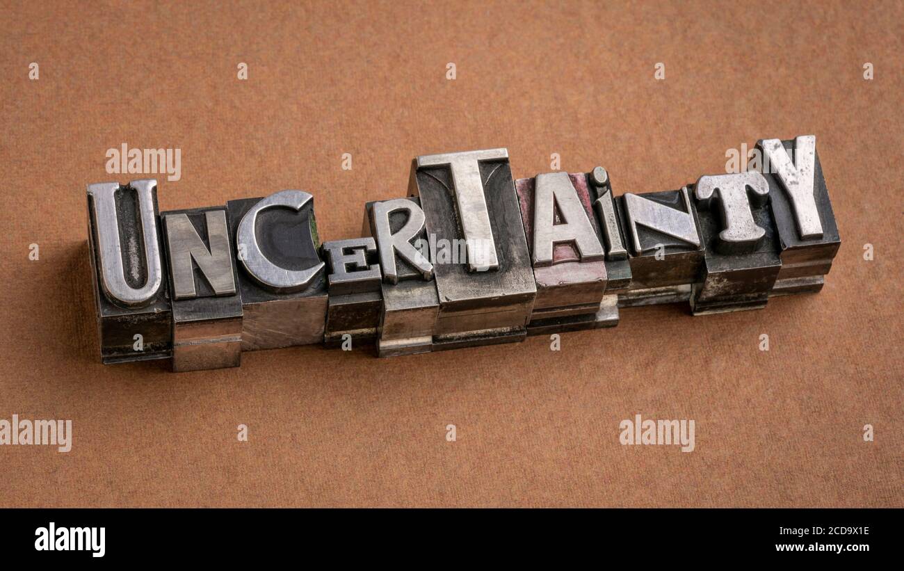 uncertainty word abstract in gritty vintage letterpress metal types ...