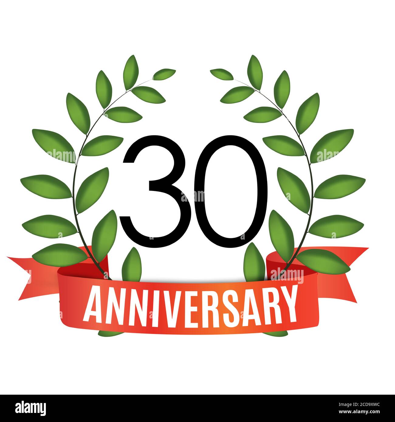 30 Years Anniversary Template with Red Ribbon and Laurel wreath Vector ...