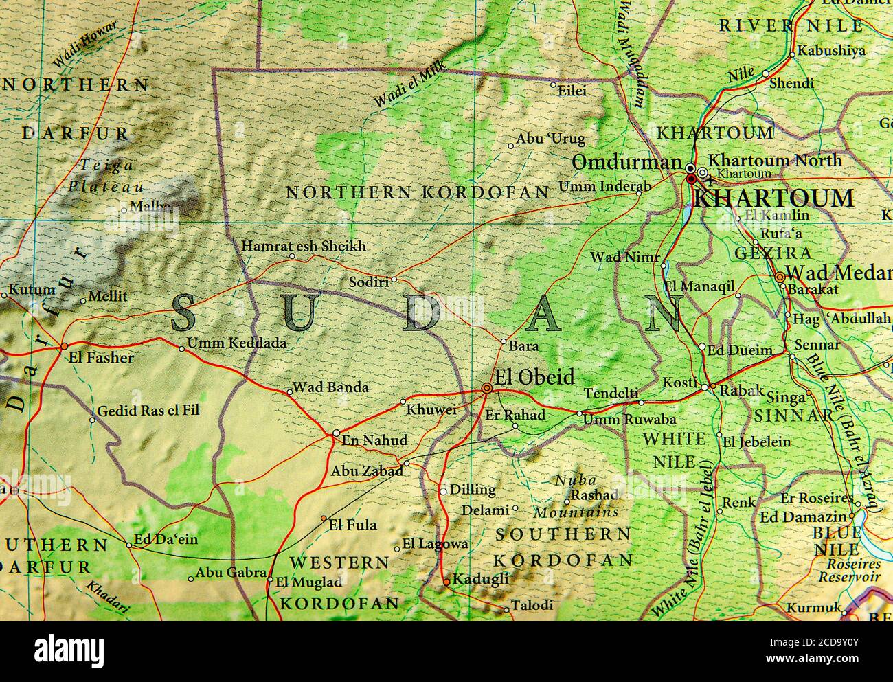 Geographic map of Sudan with important cities Stock Photo - Alamy