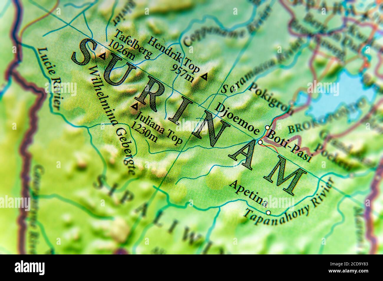 Geographic map of Surinam country with important cities Stock Photo - Alamy