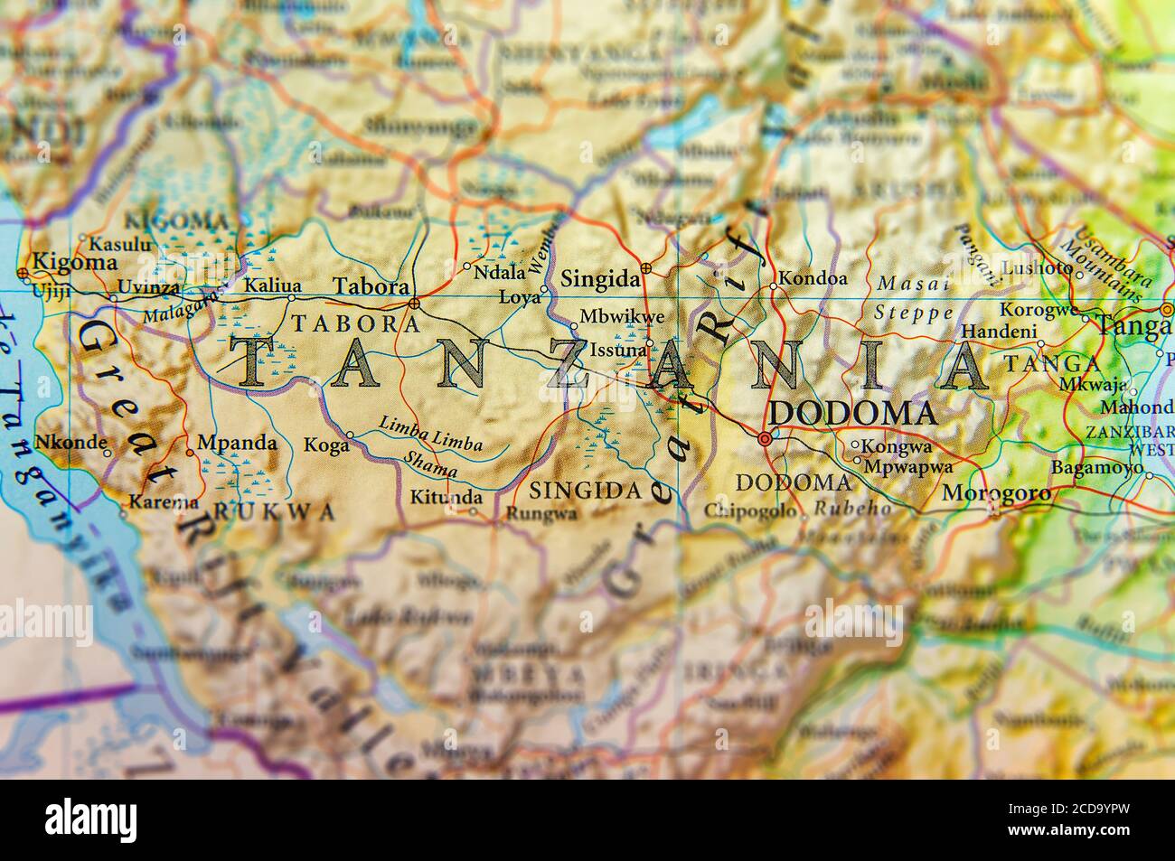 Geographic map of Tanzania with important cities Stock Photo - Alamy